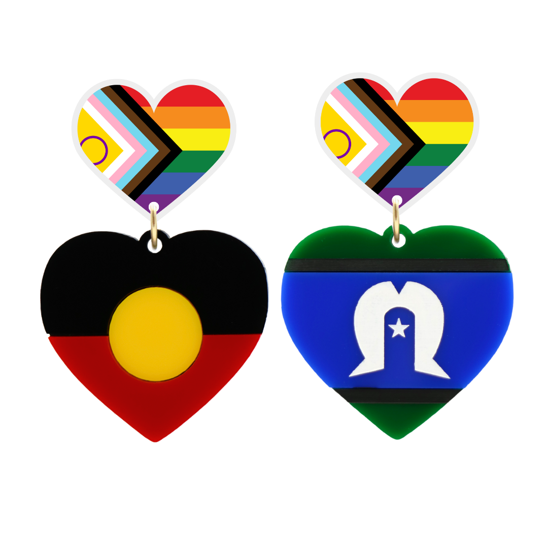 Haus of Dizzy 'Intersectional First Nations Pride' Heart Earrings
